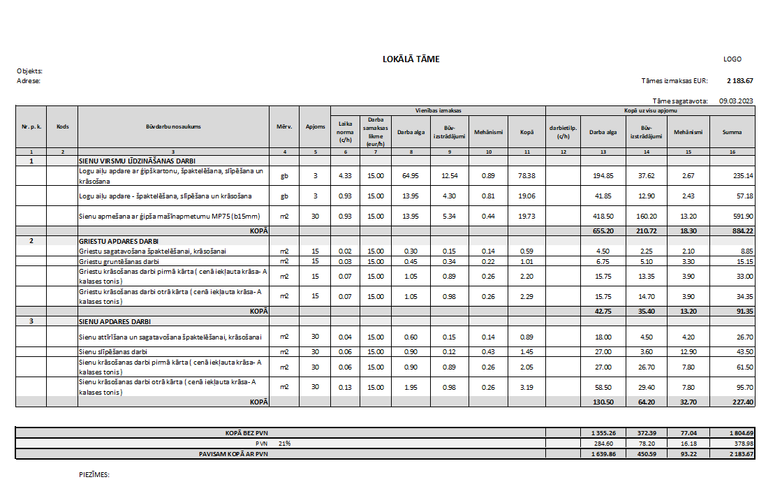 REMONTDARBU TĀMES VEIDNE MS EXCEL formātā - TĀMES VEIDNES - Remonta ...